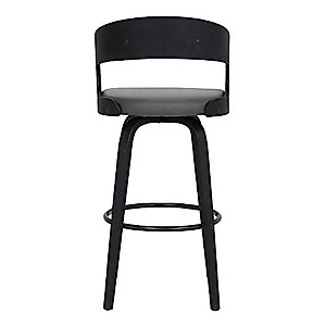 Shelly Faux Leather Swivel Barstool, 26" Counter Height, Black and Gray