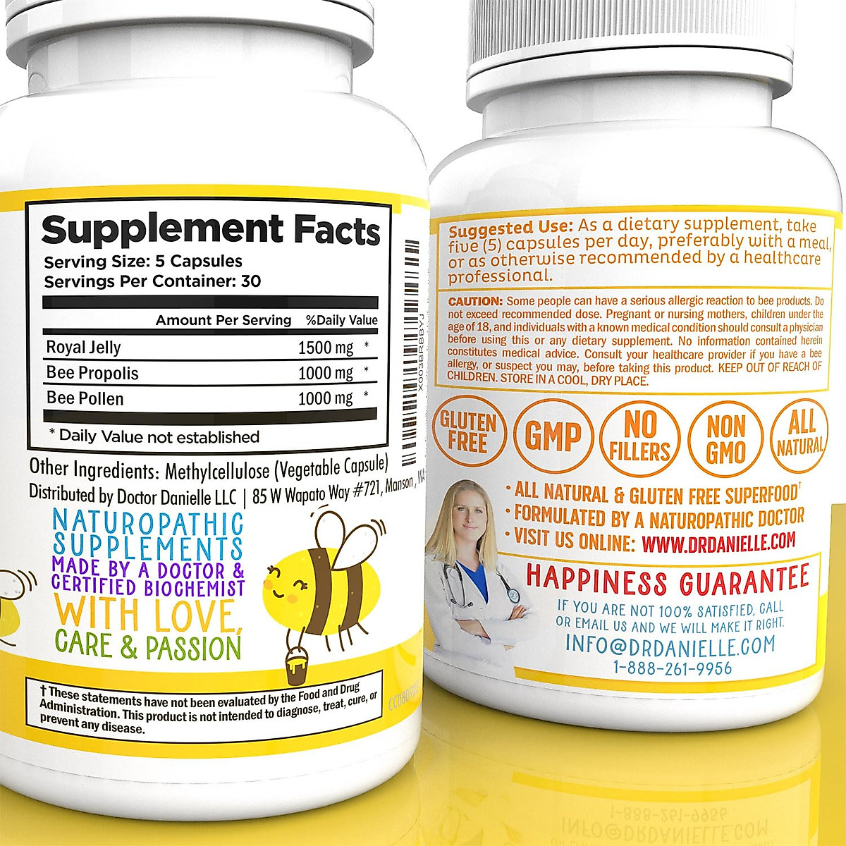 Dr. Danielle's Bee Wise - Bee Pollen Supplement - Bee Well with Royal Jelly, Propolis, Beepollen in 4 Daily Bee Pollen Capsules