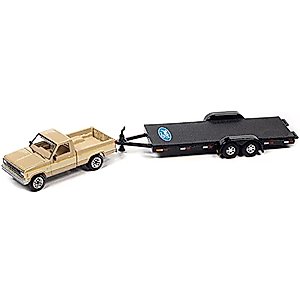 1983 Ranger XLS Pickup Truck Light Desert Tan and White with Open Flatbed Trailer Limited Edition to 7264 Pieces Worldwide Tow & Go Series 1/64 Diecast Model Car by Johnny Lightning JLBT017-JLSP316A