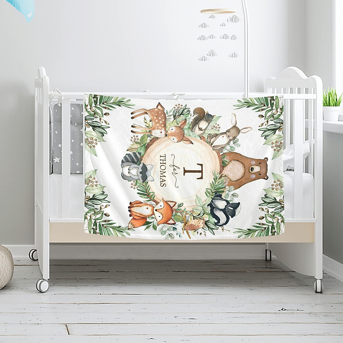 Personalized Woodland Animals Baby Blanket with Name Custom Baby Blanket for Boys Girls Soft Throw Blanket for Baby Shower Nursery Décor Plush Fleece & Giftable - Woodland Animals 2 50x60in