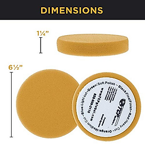 TCP Global 6.5" Orange Flat Medium Cut Grip Foam Polish Buff Pad - DA Hook & Loop