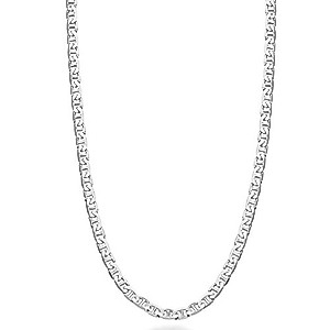 Miabella Solid 925 Sterling Silver Italian 3mm Diamond-Cut Solid Flat Mariner Link Chain Necklace for Women Men, Made in Italy (Length 18 Inches (Small))