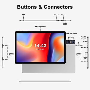 2024 Tablet 11 Inch Android 13 Screen 2K Tablet Octa-Core 2.0 GHz,16GB RAM+256GB ROM+TF 1TB /2000 * 1200 Pixel/8MP+20MP+2MP Macro/10000 mAh/5G WiFi Metal Cover Silver