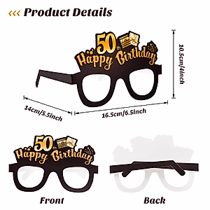 Sumind 24 Pcs Birthday Glasses Decoration Paper Eyeglasses Birthday Sunglasses to Wear for Men Women Table Decor Party(50th)