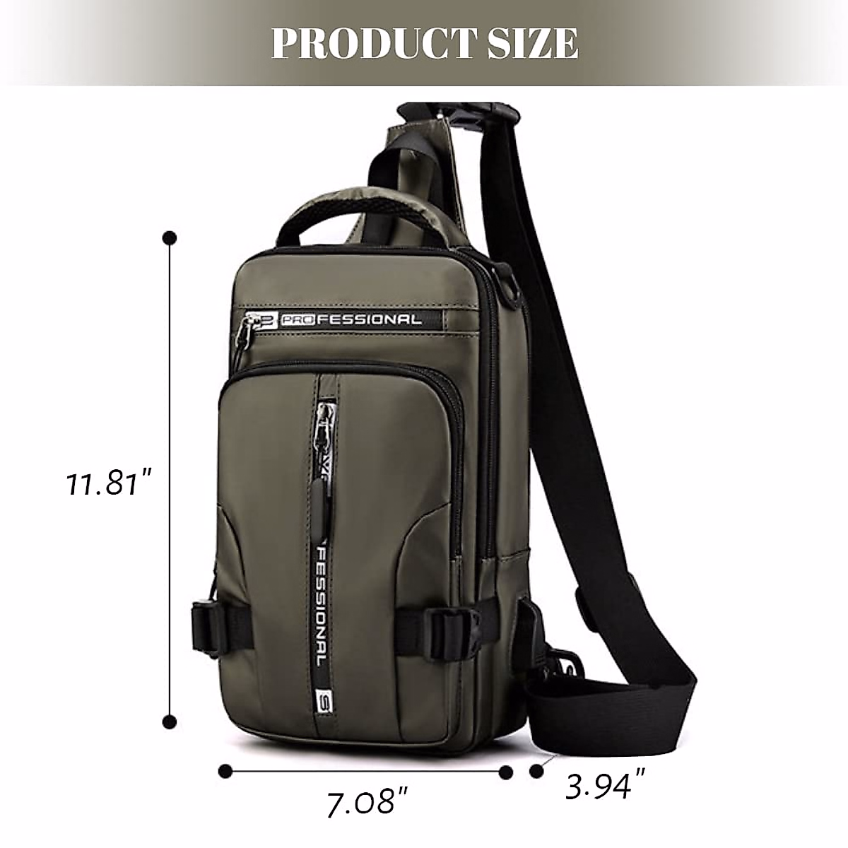 JBB Waterproof Sling Bag Crossbody Backpack for Men Women Multipurpose Waist Pack with USB Charging Port for Hiking Walking Black