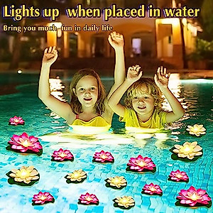 24 Pcs Floating Pool Lights Lotus Floating Lanterns Lifelike Artificial Floating Flowers for Pool with LED Lights Battery Operated Lily Pads Water Lantern for Decor (White, Pink, 3.94 Inch, 5.91 Inch)