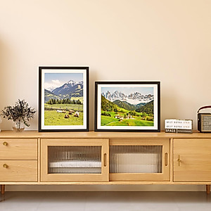 KINLINK 12x16 Picture Frame Black Set of 1, Wooden Photo Frame Matted 11x14 with Plexiglass for 11x14 with Mat or 12x16 without Mat for Table and Wall Display