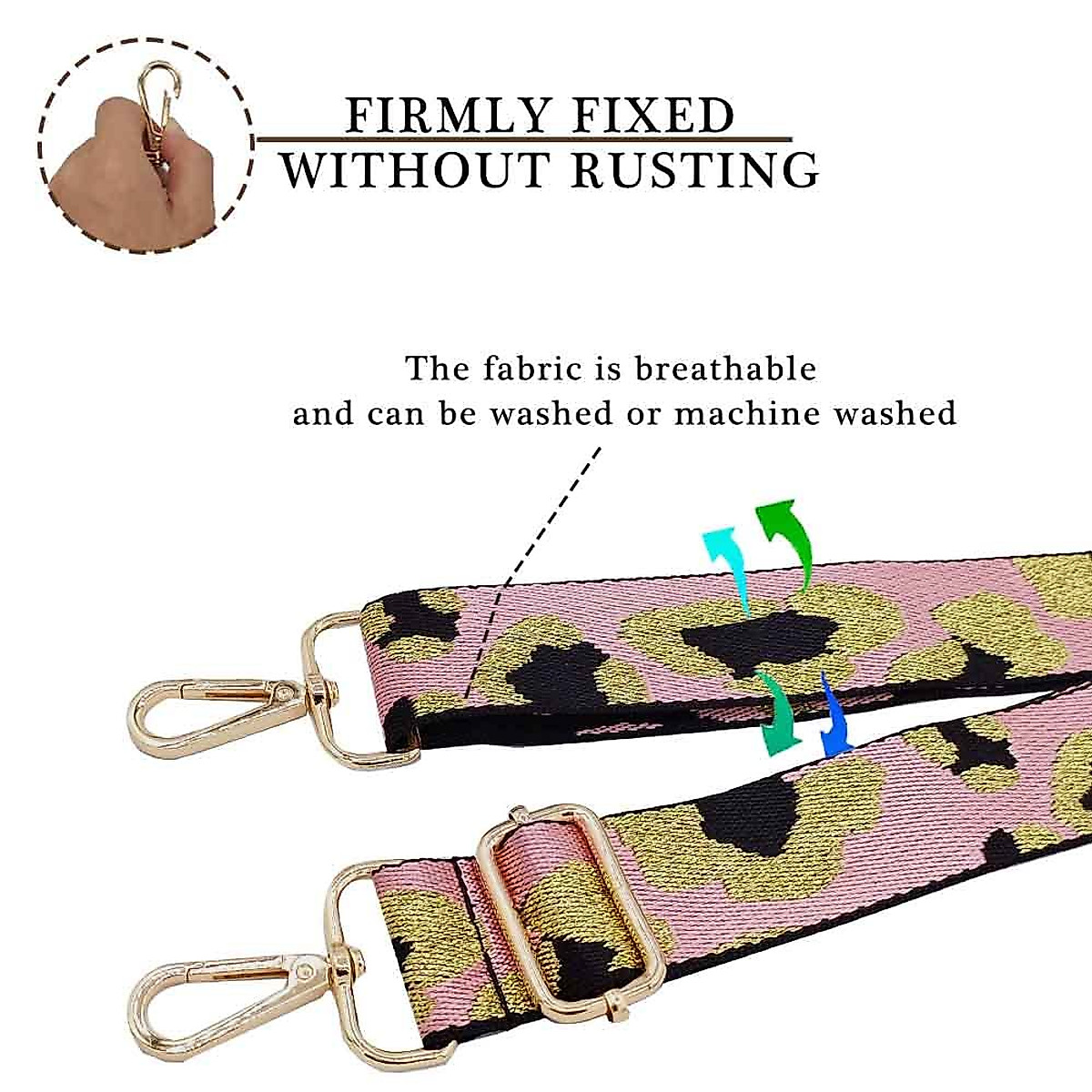 Wide Pink Leopard Handbag Strap Replacement Adjustable Shoulder Bucket Cross-body Purse Guitar Straps For Women