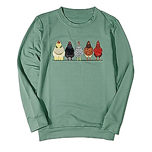 VILOVE Cute Sweatshirts for Women Chicken Graphic Long Sleeve Crew Neck Pullover Casual Fall Tops Shirts Green