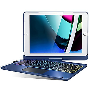 edaiser Swivel Keyboard Case for iPad 10.2 inch 9th 8th 7th, iPad Air 3rd and iPad Pro 10.5 2nd Generation: Wireless Rotatable Cover, Pencil Holder, Smart Trackpad, RGB Backlit, Metallic Blue