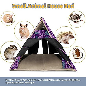 Y-DSIWX Guinea Pig Hideout Cozy Hamster House Cave for Bunny Chinchilla Hedgehog Small Animal Purple Floral Flower