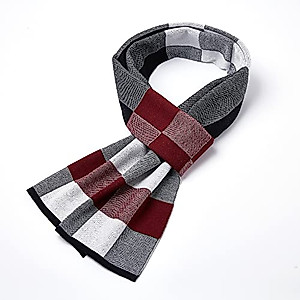 BMVMB Men Winter Cashmere Scarf Wool Soft Warm Knitted Plaid Scarves for Men (Black(Plaid))