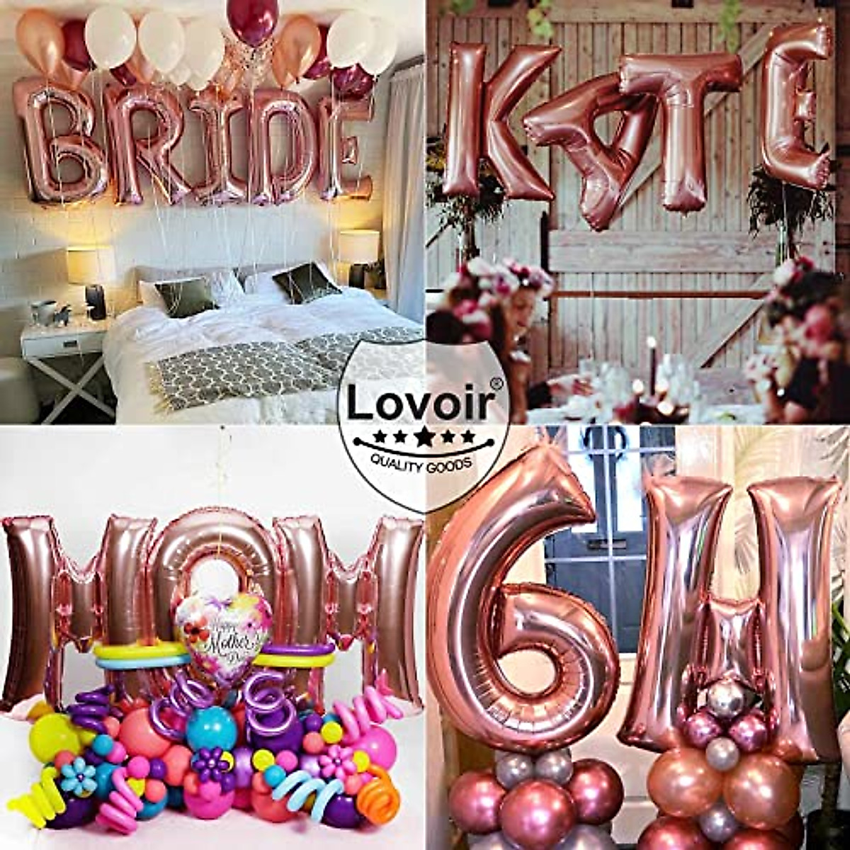 Lovoir 40 Inch Large Rose Gold Letter A Balloons Big Size Jumbo Mylar Foil Helium Balloon for Birthday Party Celebration Decorations Alphabet Rose Gold A