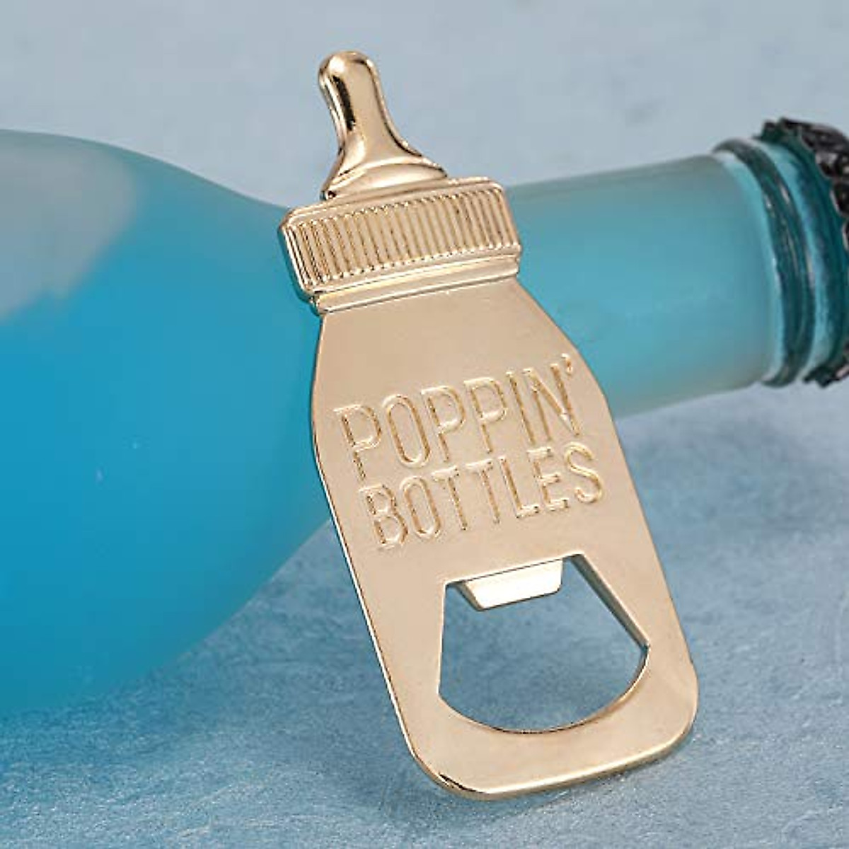 Yuokwer 16 pcs Baby Shower Return Gifts for Guest Supplies Poppin Baby Bottle Shaped Bottle Opener Favor(Blue 16pcs)