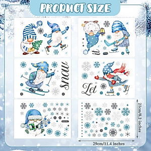 135 Pcs Snowy Winter Gnome Snowflake Wall Decals Christmas Wall Decals Snowflakes Wall Decal Silver and Blue Theme Christmas Snowflake Wall Stickers for Home Bedroom Kitchen Decor Gift(Snow Style)