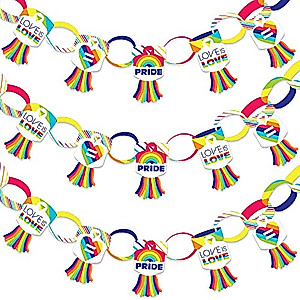 Big Dot of Happiness Love is Love - Gay Pride - 90 Chain Links and 30 Paper Tassels Decoration Kit - LGBTQ Rainbow Party Paper Chains Garland - 21 feet