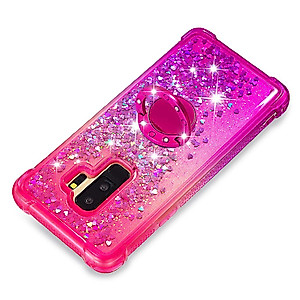 ONV Silicone Case Compatible with Samsung Galaxy S9 Plus - with Metal Ring Shinny Phone Case with Flow Sand Kickstand Bumper Anti-Drop Soft Shell for Samsung Galaxy S9 Plus Cover TPU [JB] - P&P