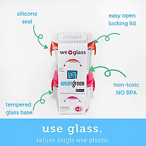 Wean Cube Glass Food Storage Raspberry Carrot Combo - Pack of 2 x 4 oz square containers Pink & Orange