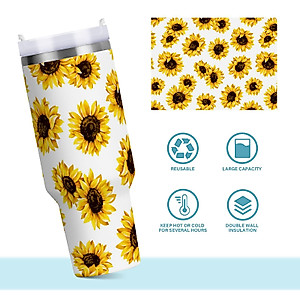 MCHIVER Yellow Sunflowers 30 oz Tumbler with Handle and Straw Stainless Steel Vacuum Water Bottle Leak-proof Travel Coffee Mug Insulated Tumbler with Lid