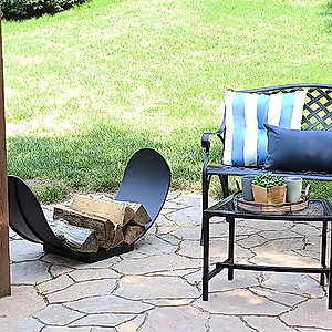 Sunnydaze Curved Firewood Rack - Indoor or Outdoor Fireplace or Fire Pit Wood Storage Holder - Durable Steel Construction with Powder-Coated Black Finish - 3-Foot