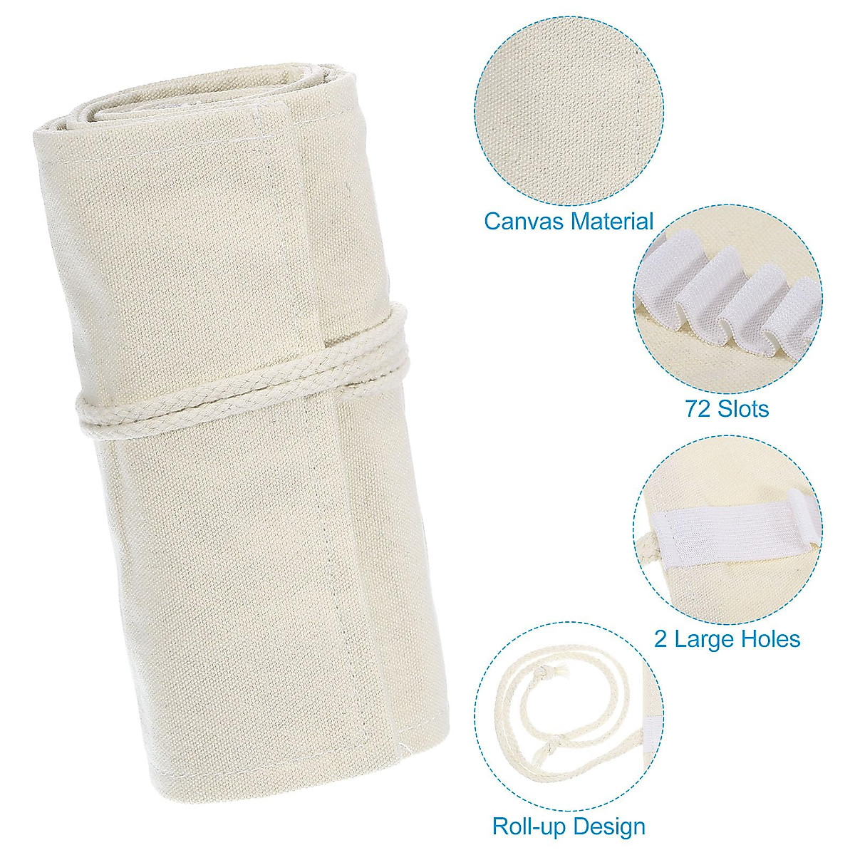 PATIKIL Handmade 72 Slots Roll Up Pencil Case, Canvas Pencil Wrap Pouch Pen Holder Organizer for Artist Drawing Coloring Sketching, White
