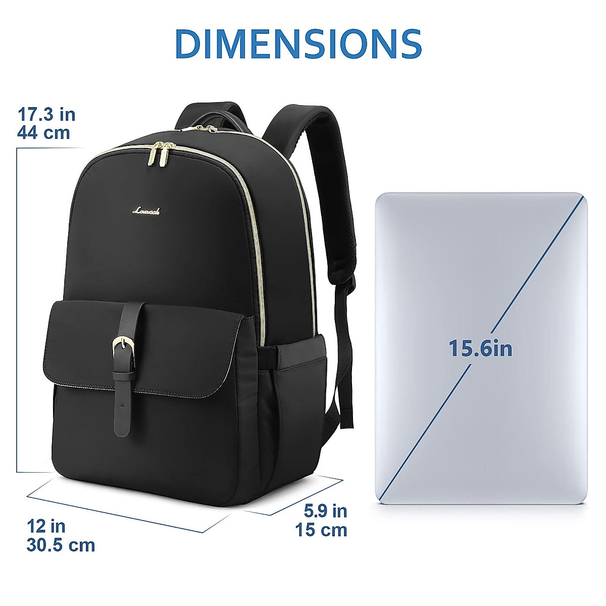 LOVEVOOK Laptop Backpack for Women, Stylish Laptop Bookbag, Water Resistant Travel Backpack, Carry On College School Backpack, Fits 15.6" Laptop (Black, M- 15.6 inches)
