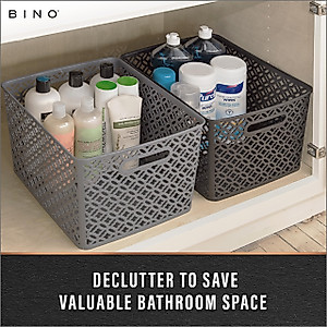 BINO l Plastic Storage Baskets, Large - Black | THE BLOSSOM COLLECTION l Multi-Use Organizer Bin l Built-in Handles l Plastic Woven Basket for Organizing l Pantry & Home Organizing Basket