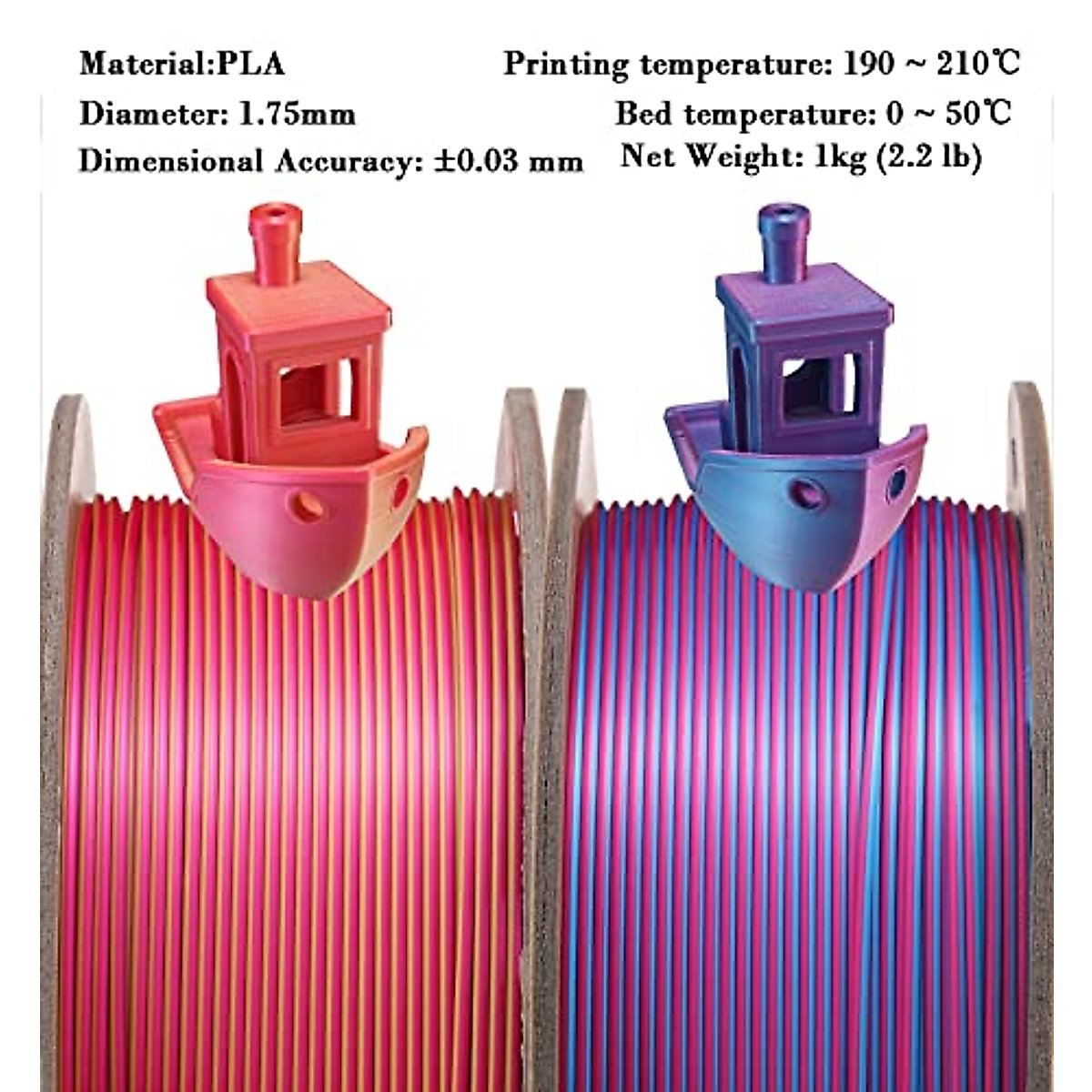 PLA 3D Filament, DB PLA Filament 1.75mm Accuracy +/- 0.03 mm Fit Most FDM Printer，2 Colors in 1 Dual Color Co-Extrusion 3D Filament 1kg Filament (2.2lbs)