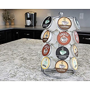 Nifty K Cup Holder – Compatible with K-Cups, Coffee Pod Carousel | 24 K Cup Holder, Spins 360-Degrees, Lazy Susan Platform, Modern Chrome Design, Home or Office Kitchen Counter Organizer