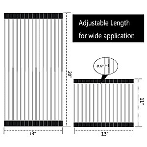 Chixapopimo Roll up Dish Drying Rack Retractable 11" to 20" x 13'' Foldable Rolling Dish Drainer Over The Sink Drying Rack SUS304 Stainless Steel Sink Rack for Kitchen Counter of Various Sizes