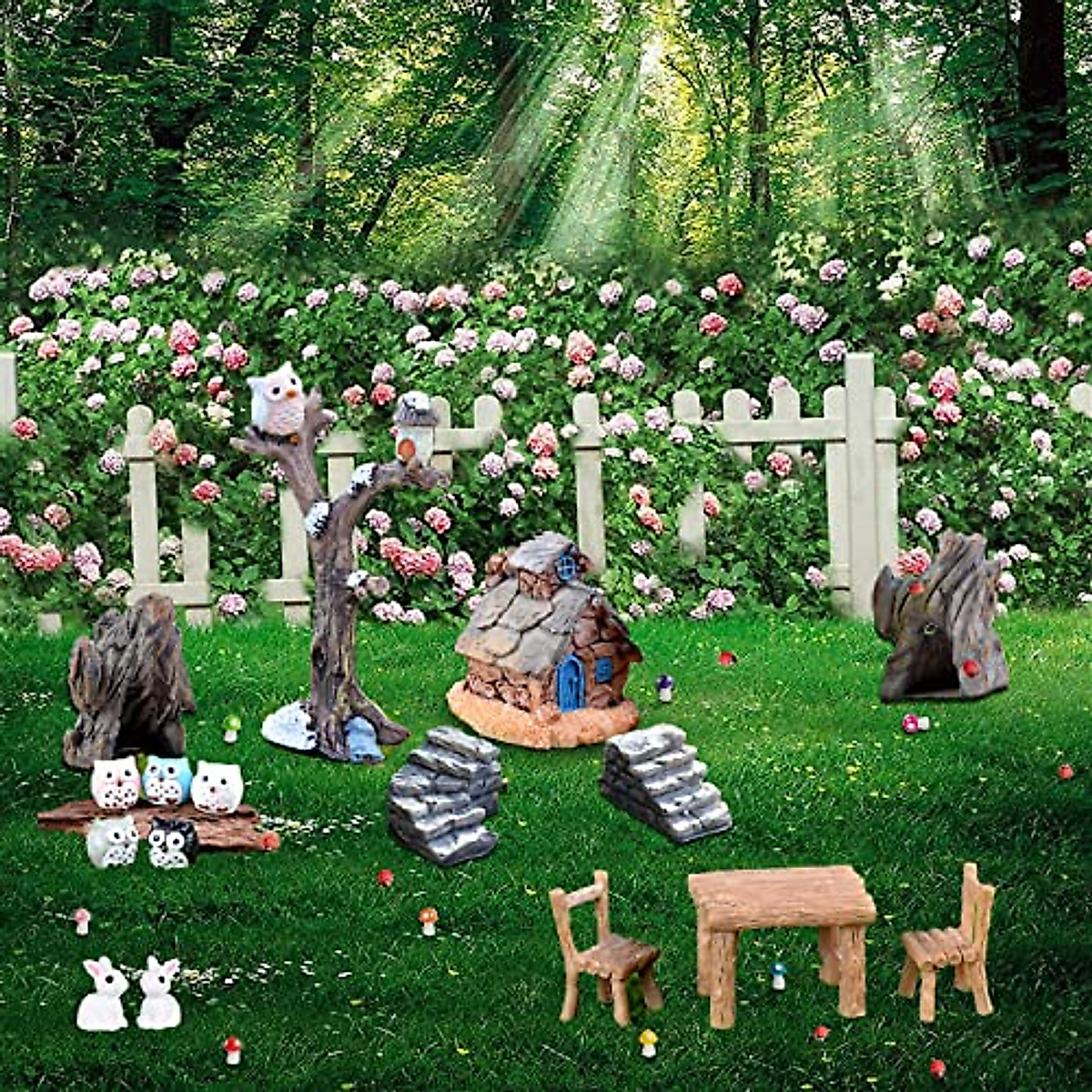 126 PCS Miniature Fairy Garden Accessories,Fairy Garden Kit,Including Animals, Mini Houses, Miniature Figurines,and DIY Dollhouse Decoration,Micro Landscape Ornaments, Garden DIY Kit（Merkaunis）