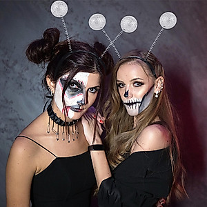 MUKOSEL Alien Headband with Glitter, Silver Martian Antenna Headband Glitter Ball Boppers, Alien Antenna Headband Theme Party Halloween Cosplay Costume Alien Costume Accessories for Women Adults Kids