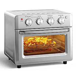 Retro Toaster Oven - SIMOE Air Fryer Oven & Toasters 19QT, 7 in 1 Convection Oven Combo for Family Use, 360° Even & Healthy Cooking, 5 Accessories & Recipe Book - Sliver