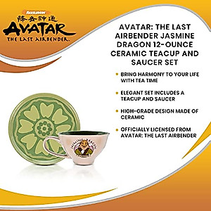 Avatar: The Last Airbender Uncle Iroh's Jasmine Dragon 12-ounce Ceramic Teacup and Saucer Set | Tea Party Gift Set For Coffee, Espresso, Mocha, Latte | Cute Anime Gifts and Collectibles