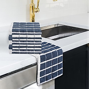 Urban Villa Dish Cloths Terry Cotton Pack of 6, Highly Absorbent Quick Drying Super Soft Premium Dish Towels for Kitchen with Hanging Loop Hand &amp; Tea Towels - 12x12 Inch, (Blue &amp; White, Checks)