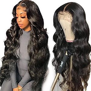 Yamikk 28 inch 13x5 HD Full Lace Front Wigs Human Hair Pre Plucked With Baby Hair 180 Density Body Wave Wigs For Women Natural Frontal Wig