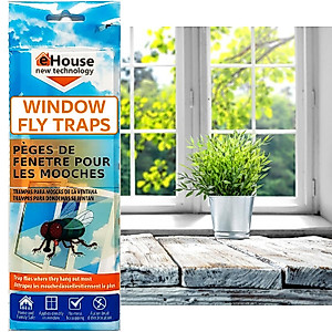 Window Fly Traps for Indoors. Paper Sticky Strips. Easy to Use Catcher and Killer Flies. Clear Tape Windows Trap for House Control Over Insects, Ladybugs, Flys and etc. 12 Pack