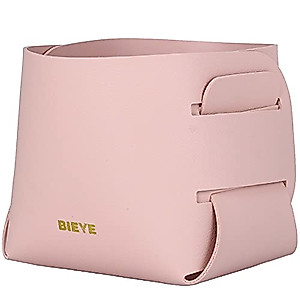 Bieye LSB001 Collapsible Leather Storage Bin Decorative Desk Organizer for Jewelry Makeup Pen Pencil Glasses Remote Controller Storage (Pink, 4WX4LX4H)