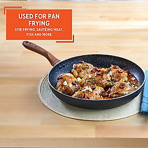 IMUSA USA Woodlook 8" Black Stone Fry Pan Handle and Speckled Nonstick Interior, 8"