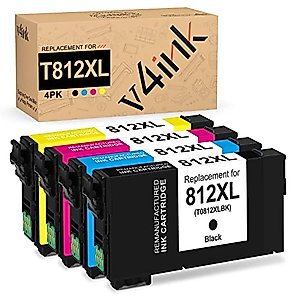 v4ink T812XL Remanufactured Ink Cartridge Replacement for Epson 812XL T812 XL Compatible with Workforce Pro WF-7820 WF-7840 EC-C70 Series Inkjet Printer 4 Packs (Black,Cyan,Magenta,Yellow)