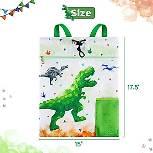 WAWSAM Dinosaur Kids Drawstring Backpack - Waterproof String Backpack Gym Bag for Boys Portable Lightweight Backpack Sport Beach Travel Swim Sackpack with Zipper Pocket Water Bottle Pocket
