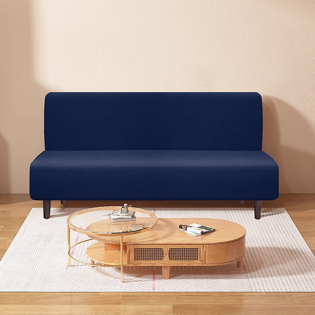 Granbest Water Repellent Futon Cover High Stretch Armless Sofa Covers Foldable Sofa Bed Covers Jacquard Futon Slipcover Waterproof Furniture Protector for Kids, Pets (Futon, Navy Blue)