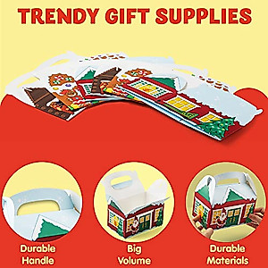JOYIN 24 PCS 3D Christmas House Cardboard Treat Boxes for Holiday Xmas Goody Gift, Goodie Paper Boxes, School Classroom Party Favor Supplies, Candy Treat Cardboard Cookie Boxes