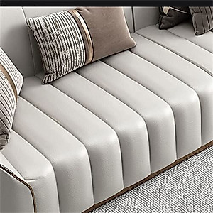 FZZDP Ivory Vertical Quilted Cushions Straight Row Sofa Thick Cushions Upholstered Leather Furniture Sofa