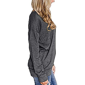 Genhoo Women's V Neck Criss Cross Long Sleeve T Shirt Casual Tunics Tops Pullover (Dark Grey,S)