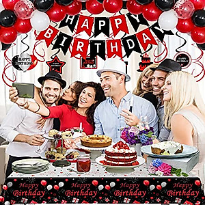 Red and Black Party Decorations, Birthday Decorations for Boys Girls Red Bady Party Supplies for Men Women BirthdayTablecloth Hanging Swirls Decor for 13th 15th 16th 18th 21st