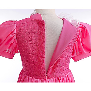 Akokvlar Princess Peach Costume for Girls Deluxe Halloween Dress Up Outfit with Accessories (Pink, 5-6 Years)