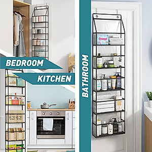 Fixwal 2 Pack Over The Door Pantry Organizer Hanging Storage Room Organizer 5-Shelf with Clear Plastic Pockets Large Capacity for Closet Bedroom Bathroom (Grey)