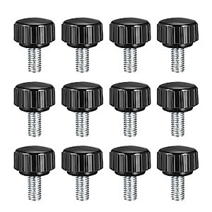 uxcell 12pcs Knurled Clamping Knobs M5 x 10mm Metric Zinc Plated Carbon Steel Male Thread Thumb Screw on Type 15mm Plastic Round Head Threaded Hand Bolt Stud Knobs Black