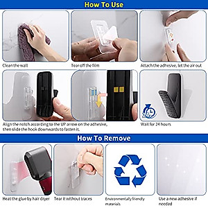 ALOCEO Sticky Hooks for Hanging 5 Pack, Plastic Adhesive Hooks Towel Hooks for Bathrooms Kitchen Dorm Room Wall, Black